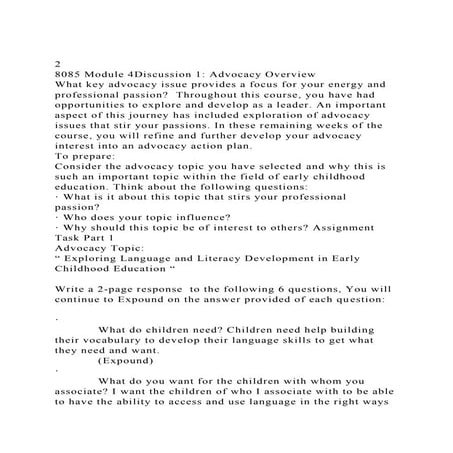 28085 Module 4Discussion 1 Advocacy OverviewWhat key advocacy | PDF