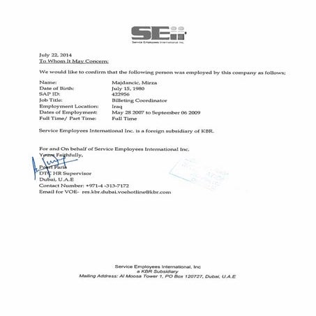 Confirmation of work expirience | PDF