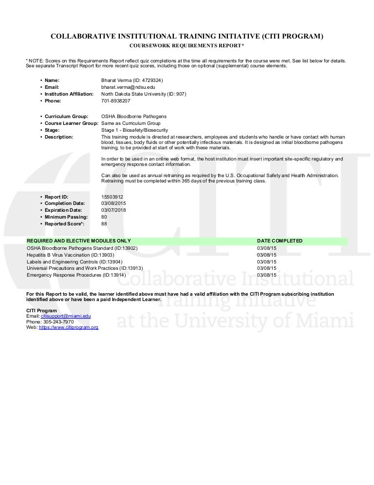 OSHA Bloodborne Pathogens Certificate