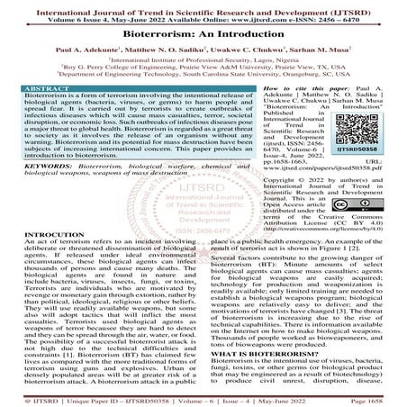 Bioterrorism An Introduction | PDF
