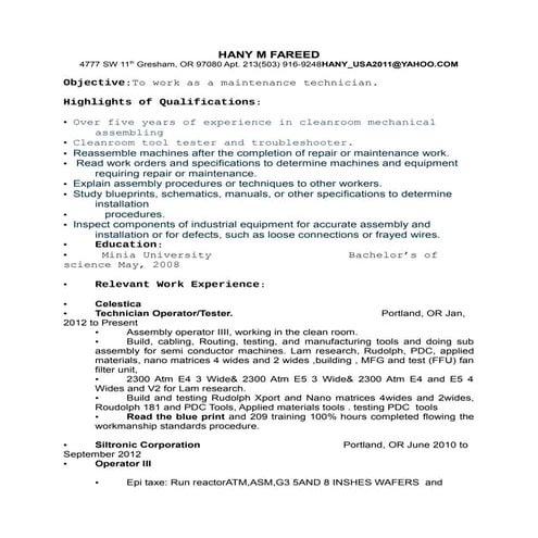 Hany new resume | RTF