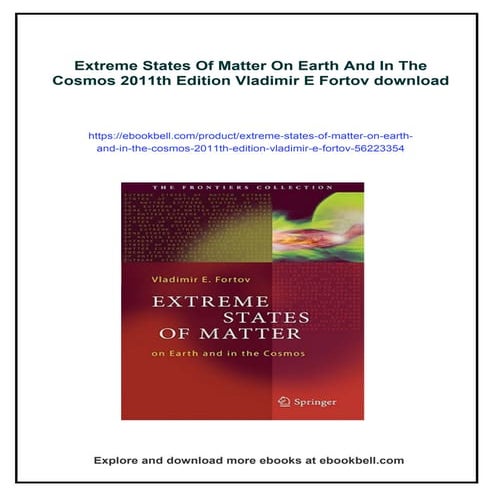 Extreme States Of Matter On Earth And In The Cosmos 2011th Edition ...