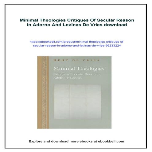Minimal Theologies Critiques Of Secular Reason In Adorno And Levinas De ...