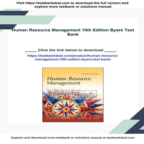 Human Resource Management 10th Edition Byars Test Bank | PDF