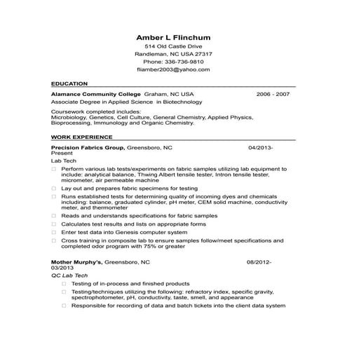 Amber's Resume Updated | RTF