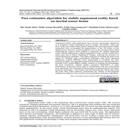 Pose estimation algorithm for mobile augmented reality based on inertial sensor fusion | PDF | 3 ...