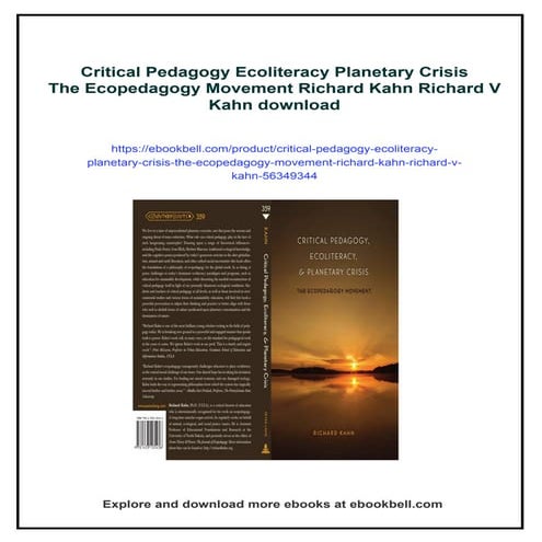 Critical Pedagogy Ecoliteracy Planetary Crisis The Ecopedagogy Movement Richard Kahn Richard V ...