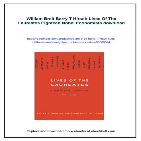 William Breit Barry T Hirsch Lives Of The Laureates Eighteen Nobel ...