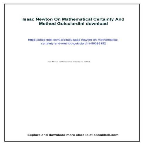 Isaac Newton On Mathematical Certainty And Method Guicciardini | PDF