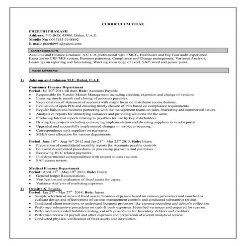 CURRICULUM VITAE-PREETHI PRAKASH JNJ v4 | PDF
