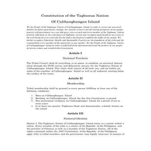 Tagbanua Constitution | DOCX