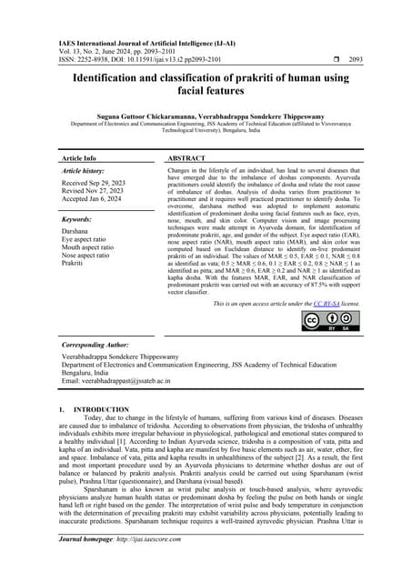 Identification and classification of prakriti of human using facial ... Identification and classification of prakriti of human using facial ...