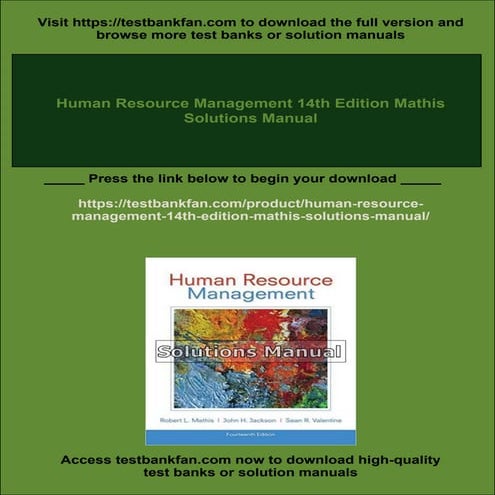 Human Resource Management 14th Edition Mathis Solutions Manual | PDF