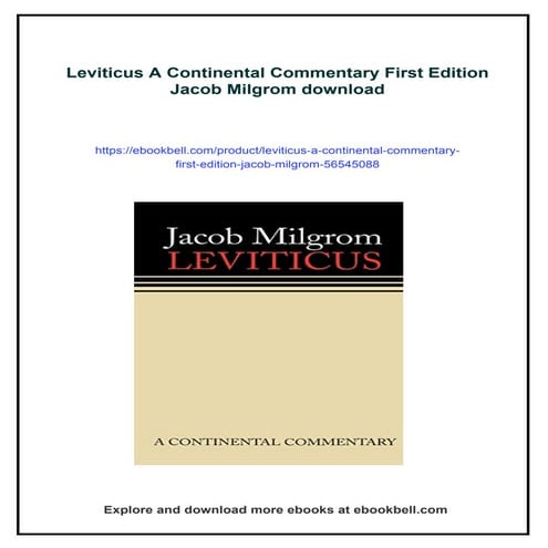 Leviticus A Continental Commentary First Edition Jacob Milgrom | PDF