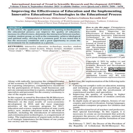 Improving the Effectiveness of Education and the Implementing ...