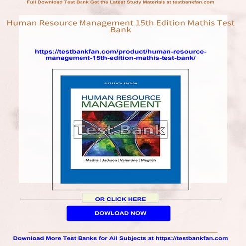 Human Resource Management 15th Edition Mathis Test Bank | PDF