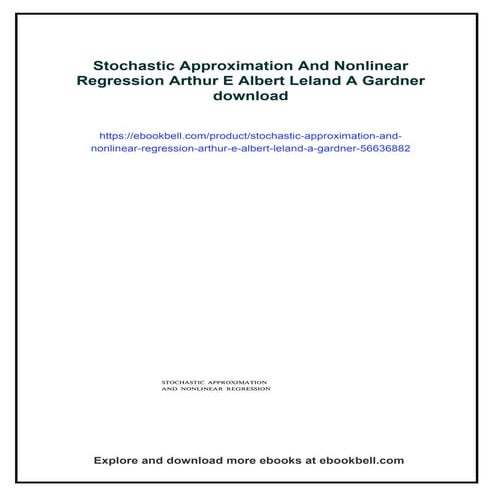Stochastic Approximation And Nonlinear Regression Arthur E Albert Leland A Gardner | PDF