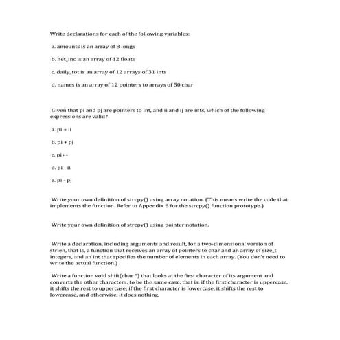 Write Declarations For Each Of The Following Variables A Amounts Is