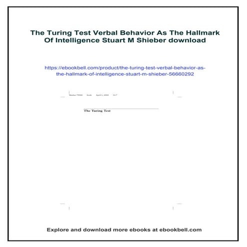 The Turing Test Verbal Behavior As The Hallmark Of Intelligence Stuart ...