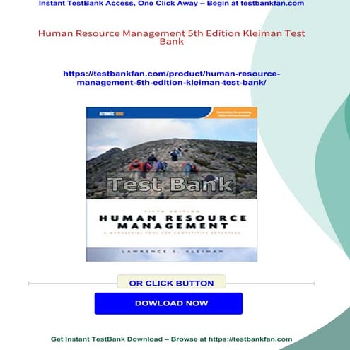 Human Resource Management 5th Edition Kleiman Test Bank | PDF
