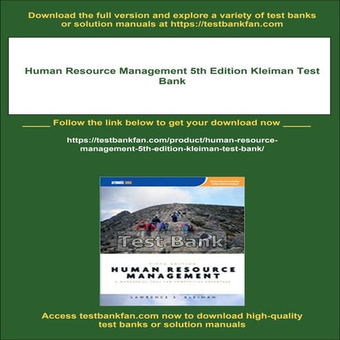 Human Resource Management 5th Edition Kleiman Test Bank | PDF