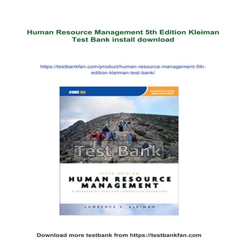 Human Resource Management 5th Edition Kleiman Test Bank | PDF