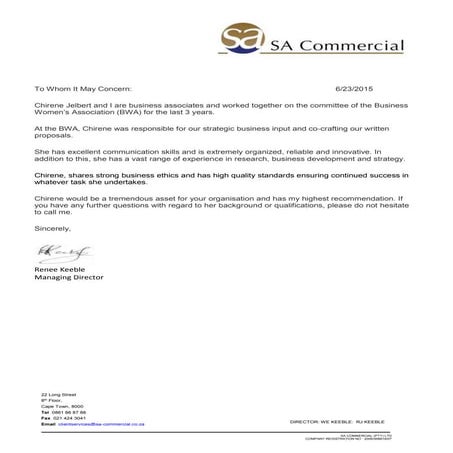 Chirene Jelbert_Reference letter_SAC | PDF