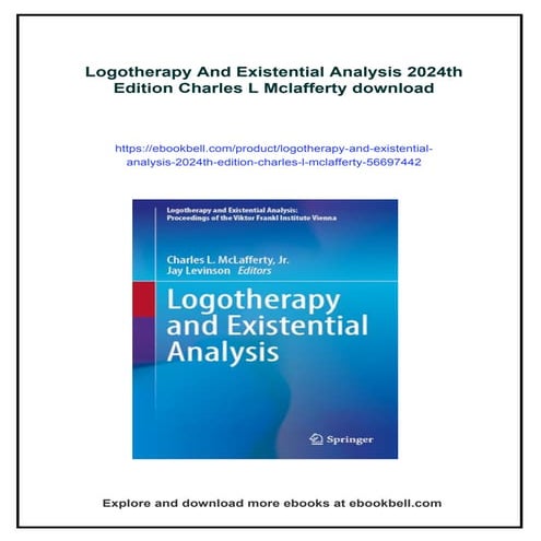Logotherapy And Existential Analysis 2024th Edition Charles L Mclafferty | PDF