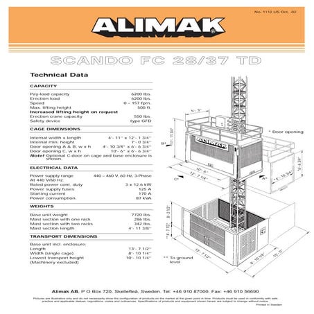 Alimak 2837TD-Personnel and Material Hoist | PDF