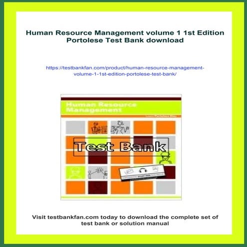 Human Resource Management volume 1 1st Edition Portolese Test Bank | PDF