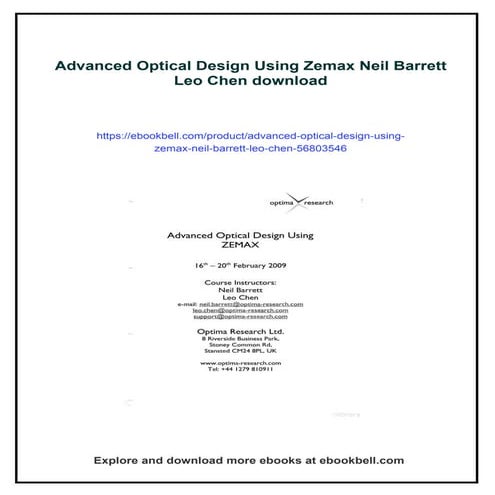Advanced Optical Design Using Zemax Neil Barrett Leo Chen | PDF