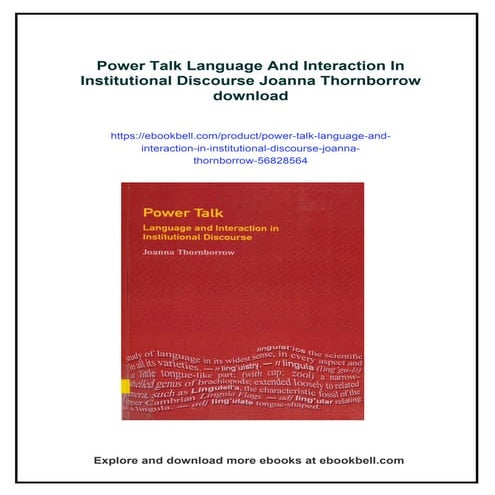 Power Talk Language And Interaction In Institutional Discourse Joanna ...