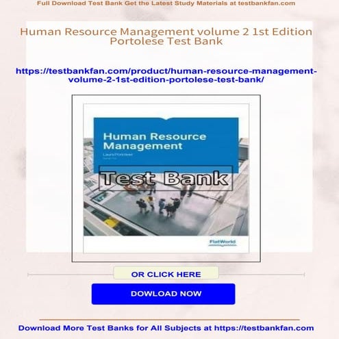 Human Resource Management volume 1 1st Edition Portolese Test Bank | PDF