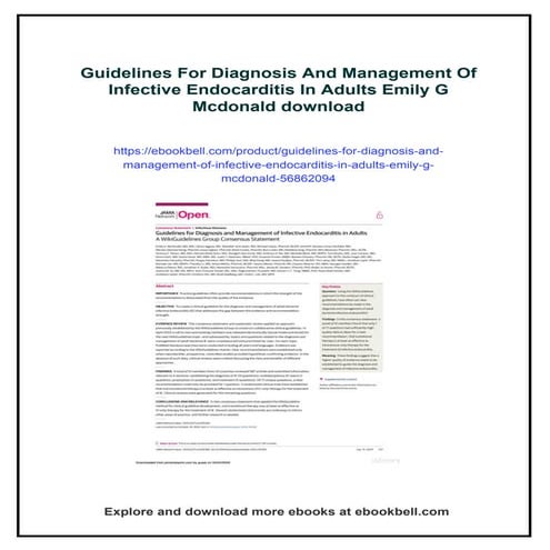 Guidelines For Diagnosis And Management Of Infective Endocarditis In Adults Emily G Mcdonald | PDF