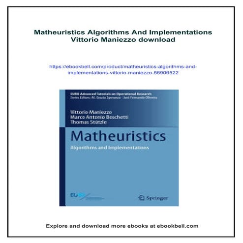 Matheuristics Algorithms And Implementations Vittorio Maniezzo | PDF