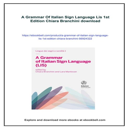 A Grammar Of Italian Sign Language Lis 1st Edition Chiara Branchini | PDF