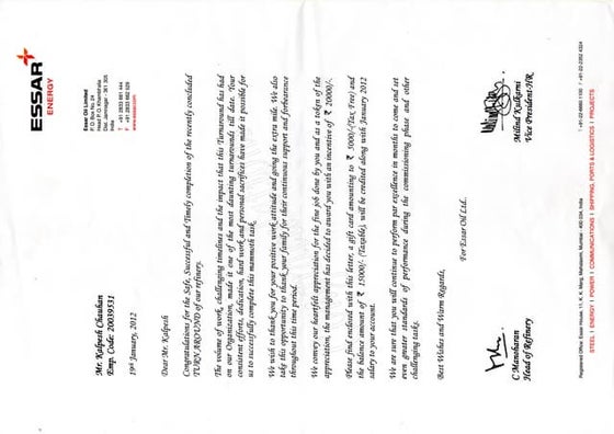 ESSAR appriciation letter1 | PDF