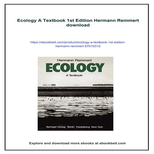 Ecology A Textbook 1st Edition Hermann Remmert | PDF