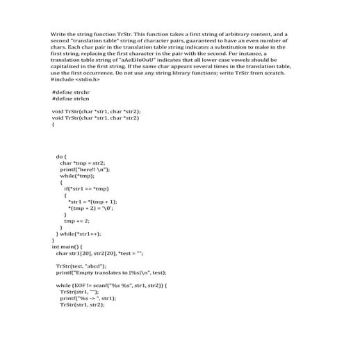 Write The String Function Trstr This Function Takes A First String Of 3675