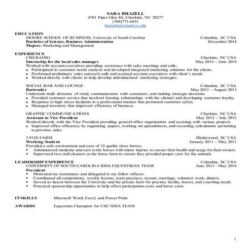 Sara Brazell resume IIII | DOCX