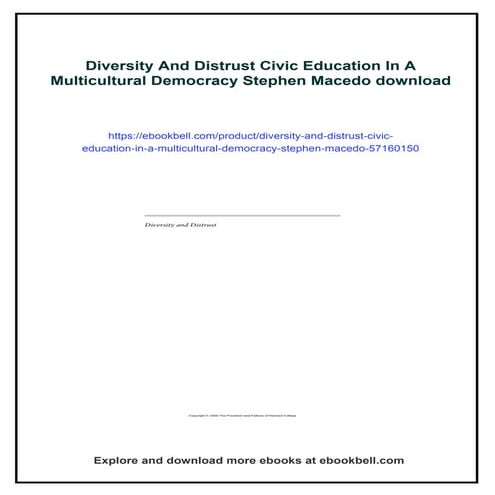 Diversity And Distrust Civic Education In A Multicultural Democracy ...