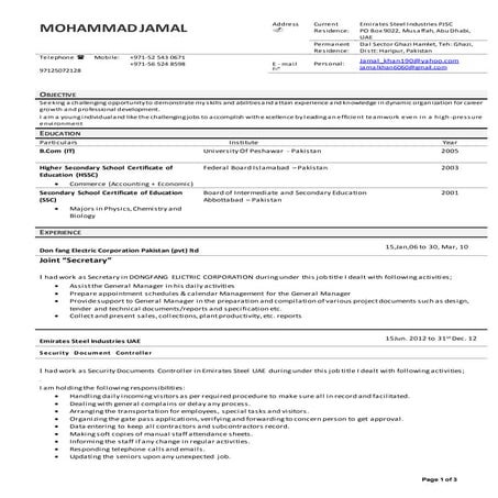 Jamal CV | DOCX | Secondary Education | Education