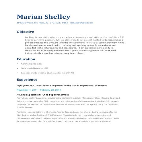 Resume without personal info | DOCX