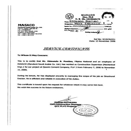 8. FAL - YANPET Employment Certificate | PDF
