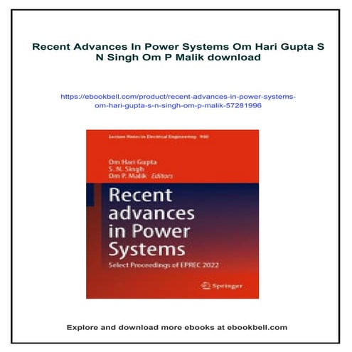 Recent Advances In Power Systems Om Hari Gupta S N Singh Om P Malik | PDF