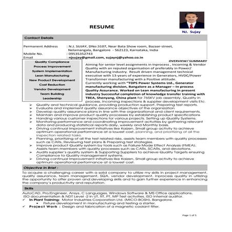 Sujays resume details | PDF