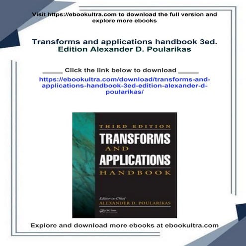 Transforms and applications handbook 3ed. Edition Alexander D. Poularikas | PDF