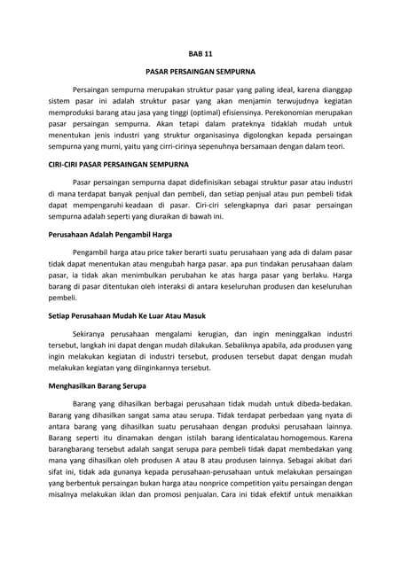 Teori Pengantar Mikroekonomi bab 11 : Pasar Persaingan Sempurna | PPTX