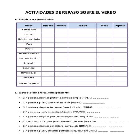 286 actividades de repaso sobre el verbo | PDF