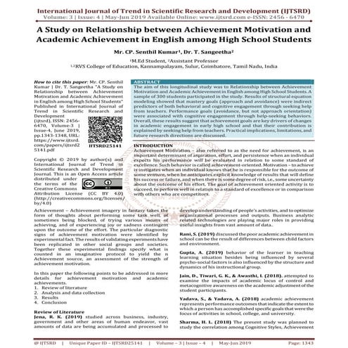 A Study on Relationship between Achievement Motivation and Academic Achievement in English among ...